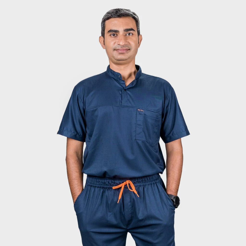 Pro-fit High neck blue scrubs – MedTogs Healthcare Apparel LLP