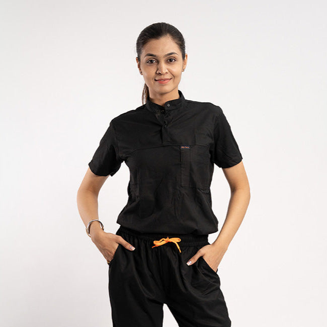 Pro-fit High neck black women scrubs MedTogs Healthcare Apparel LLP