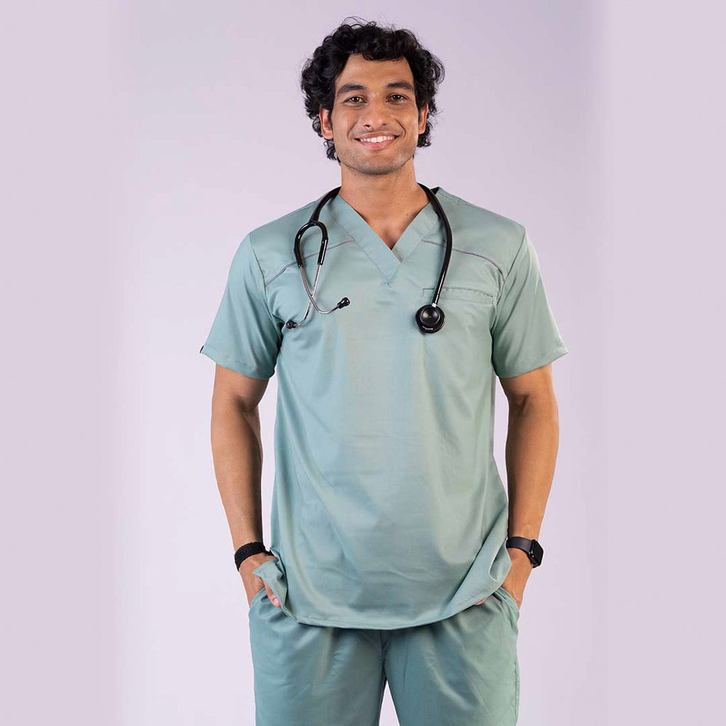 Pro-fit soft mint Vneck Men scrubs – MedTogs Healthcare Apparel LLP