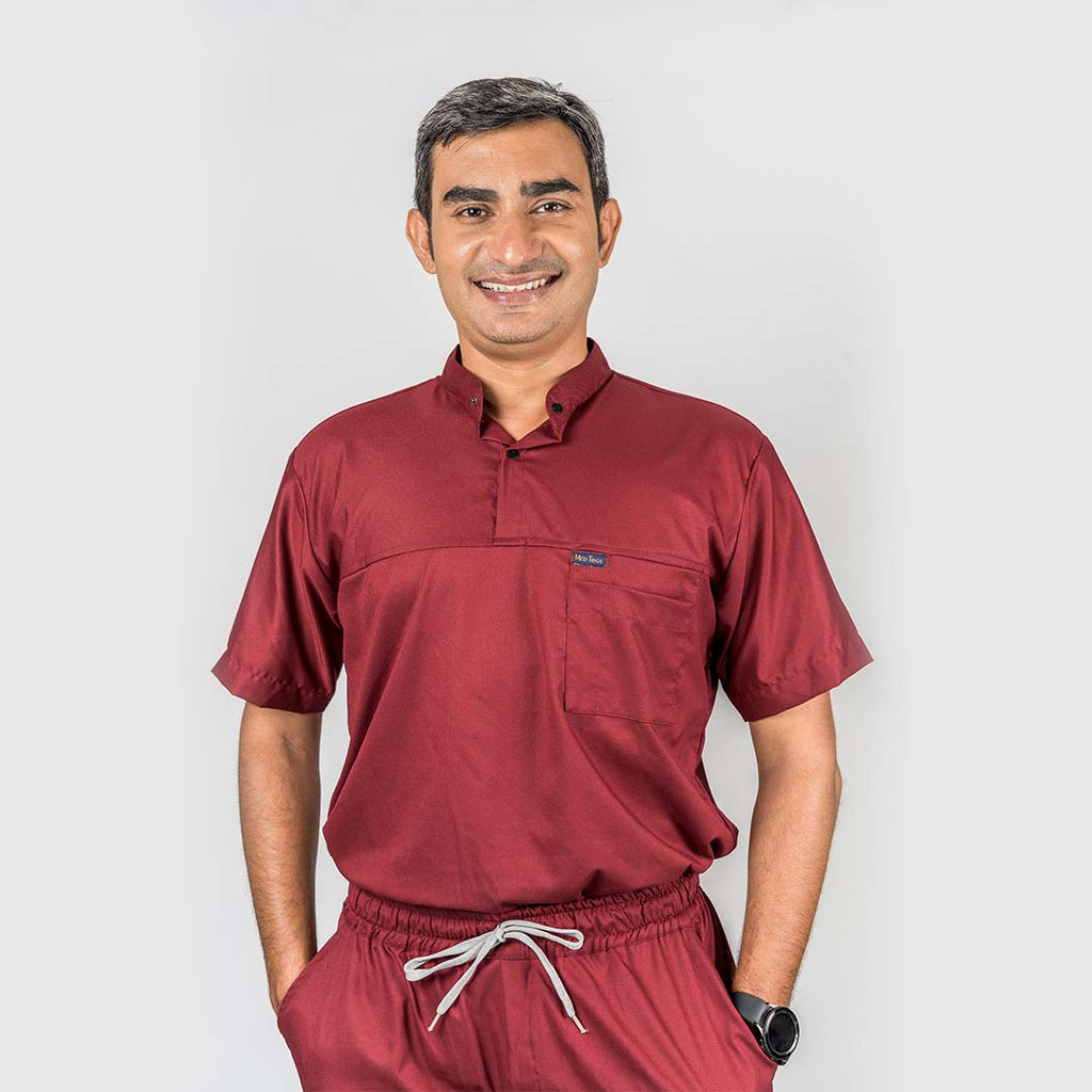 Pro-fit High neck deep red scrubs – MedTogs Healthcare Apparel LLP