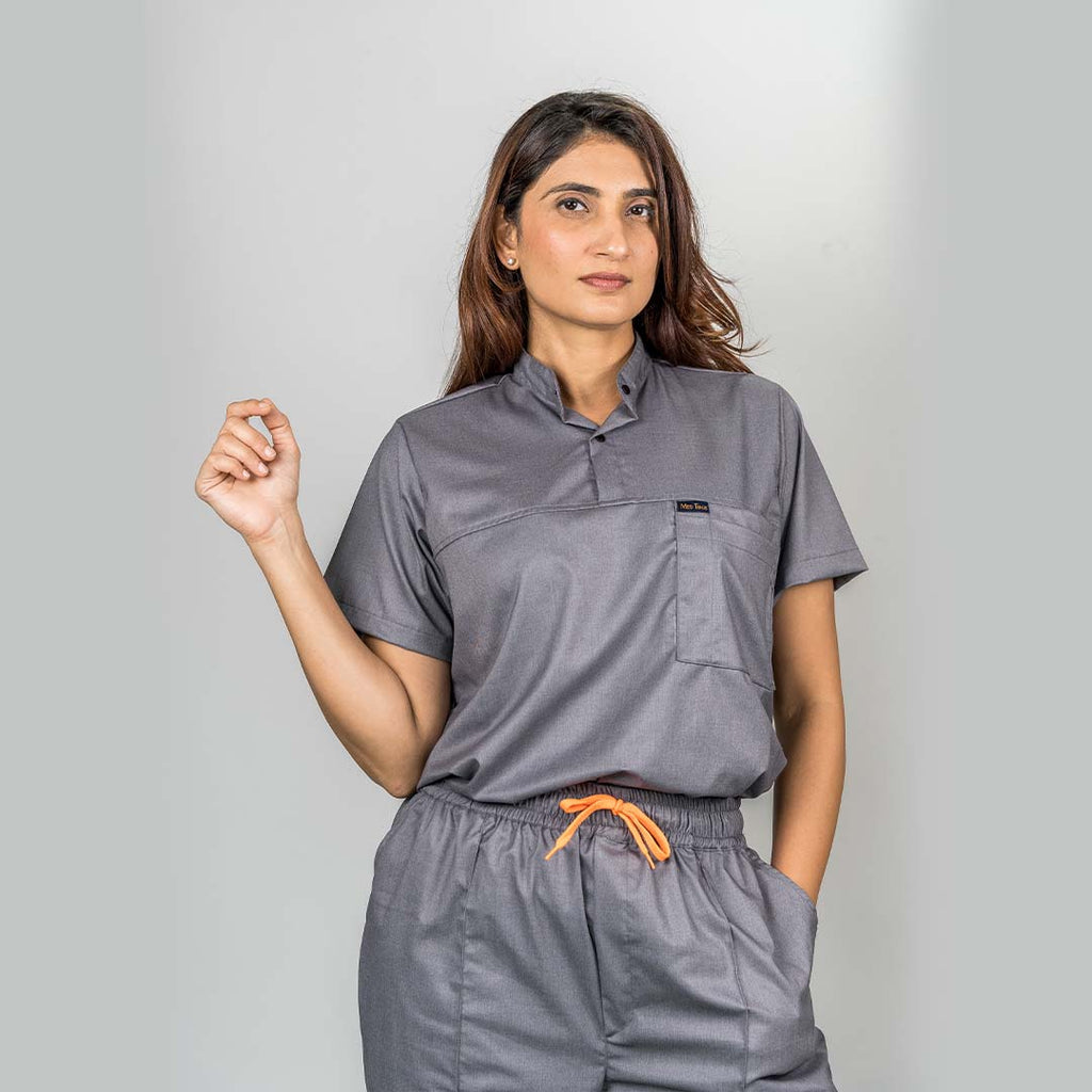 Pro-fit High neck grey scrubs women – MedTogs Healthcare Apparel LLP