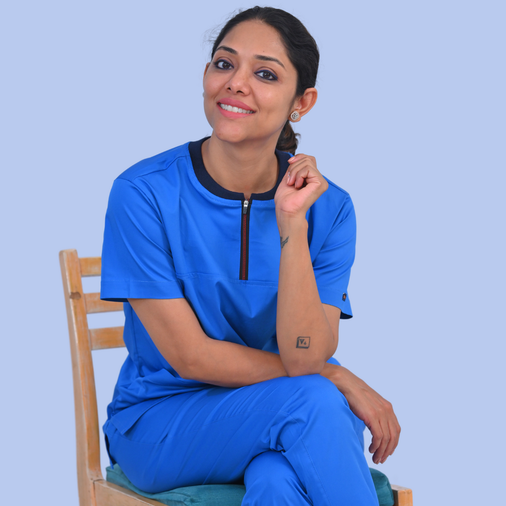 Bright Blue zip neck women doctor scrubs – Med Togs Healthcare Apparels
